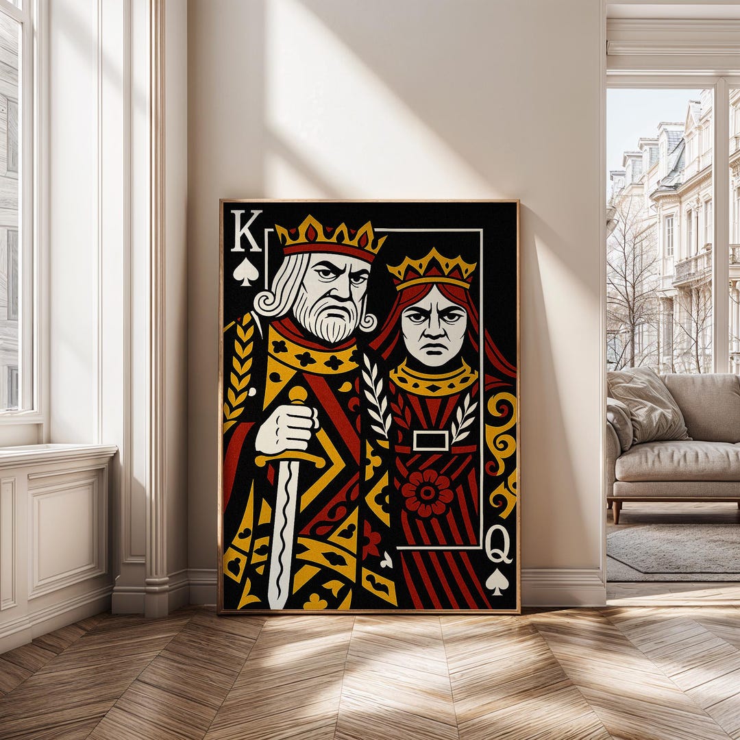 King and Queen Playing Card Wall Art Canvas Print, Poker Spades Poster ...