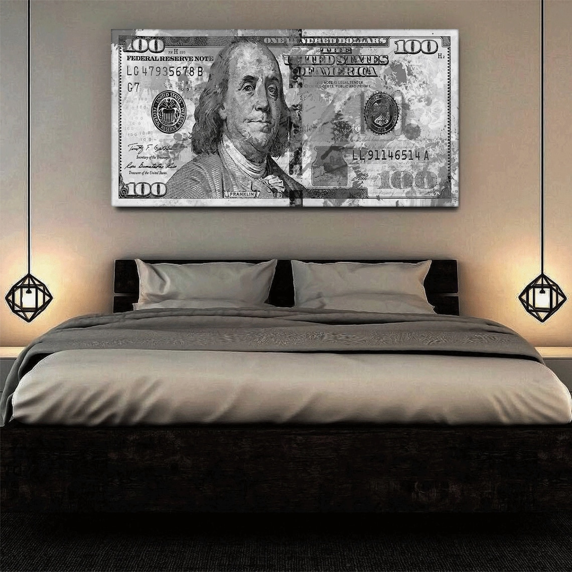 100 Dollar Bill Money Canvas Print Wall Art Office Decor Ben - Etsy