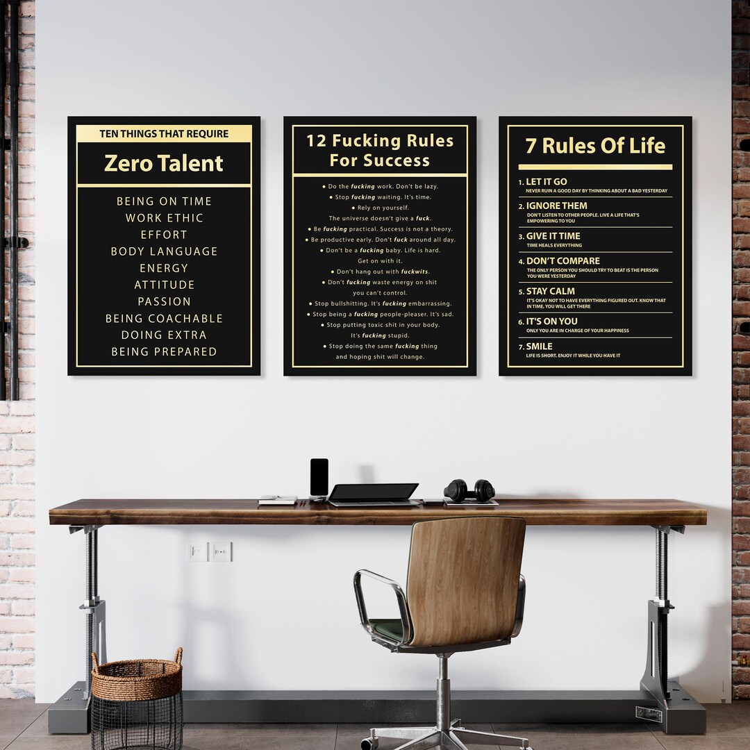3x Motivational Rules Wall Art Bundle | Success Mindset Posters | Zero ...