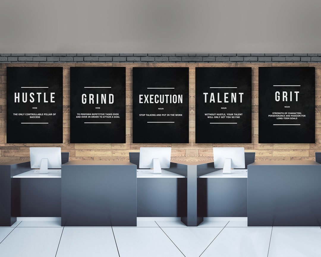 5x Inspirational Quotes Modern Wall Art - Hustle Grind Execution Talent ...