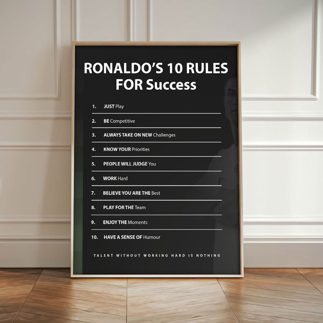Cristiano Ronaldo 10 Rules for Success Wall Art, Inspirational Soccer ...