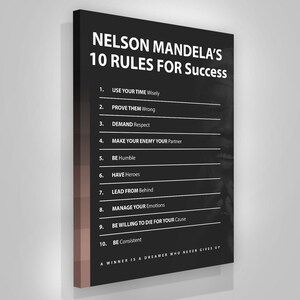 Nelson Mandela 10 Rules for Success Wall Art Printable Leadership Canvas, Inspire Change Quote ...