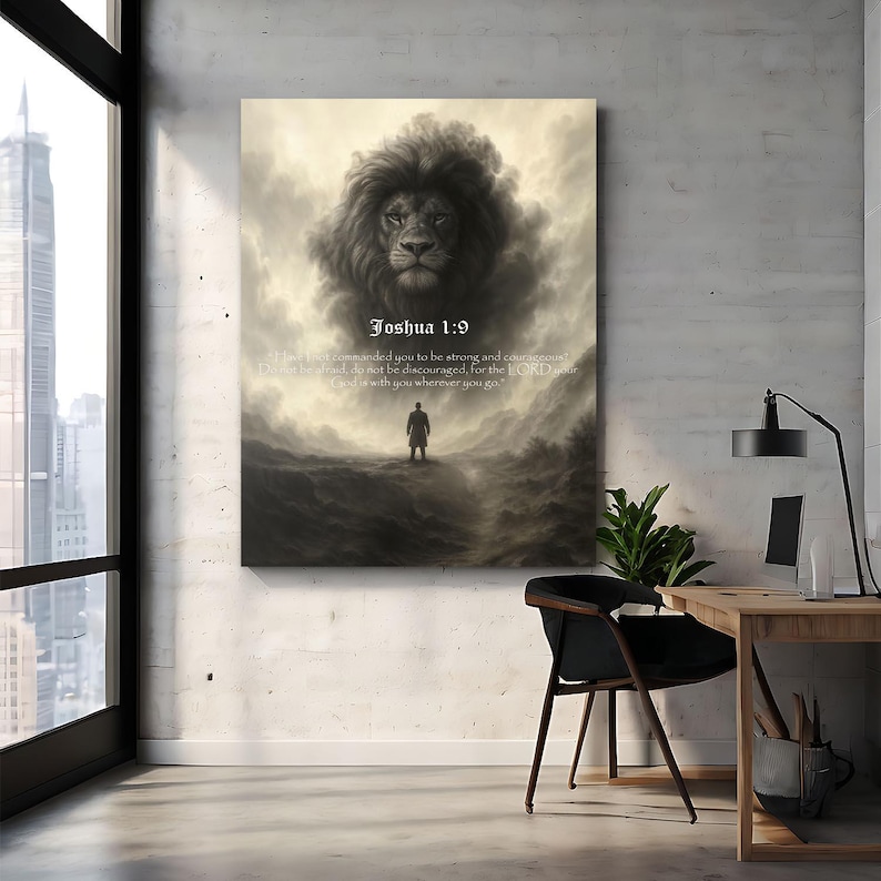 Lion of Judah Wall Art, Joshua 1:9 Bible Verse Canvas Print, Christian ...