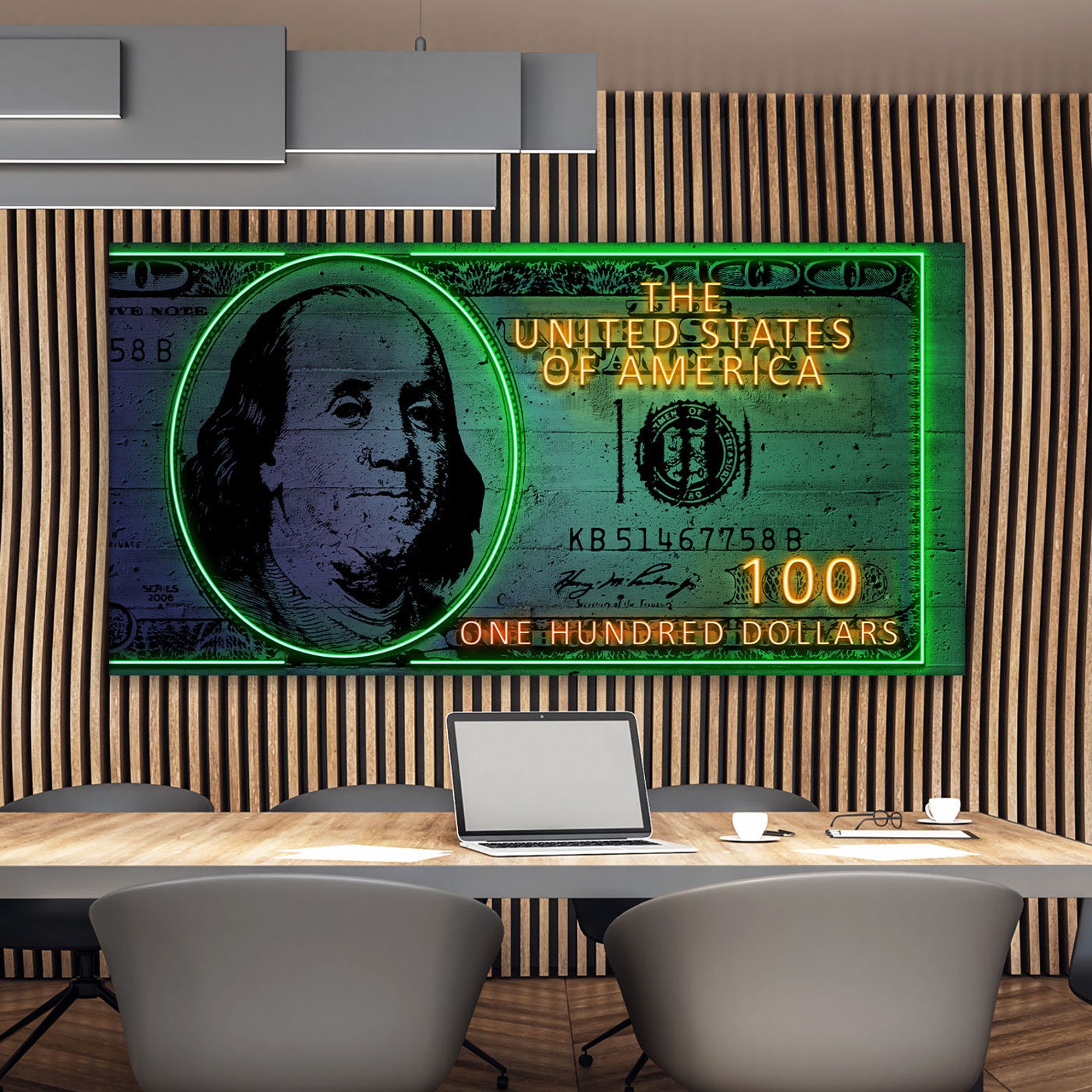 100 Dollar Bill Neon Sign Wall Art Canvas Print Rich Office - Etsy