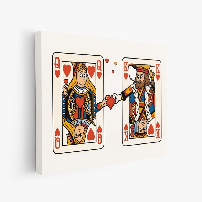 King & Queen Playing Card Wall Art, Retro Poker Canvas Print, Casino ...