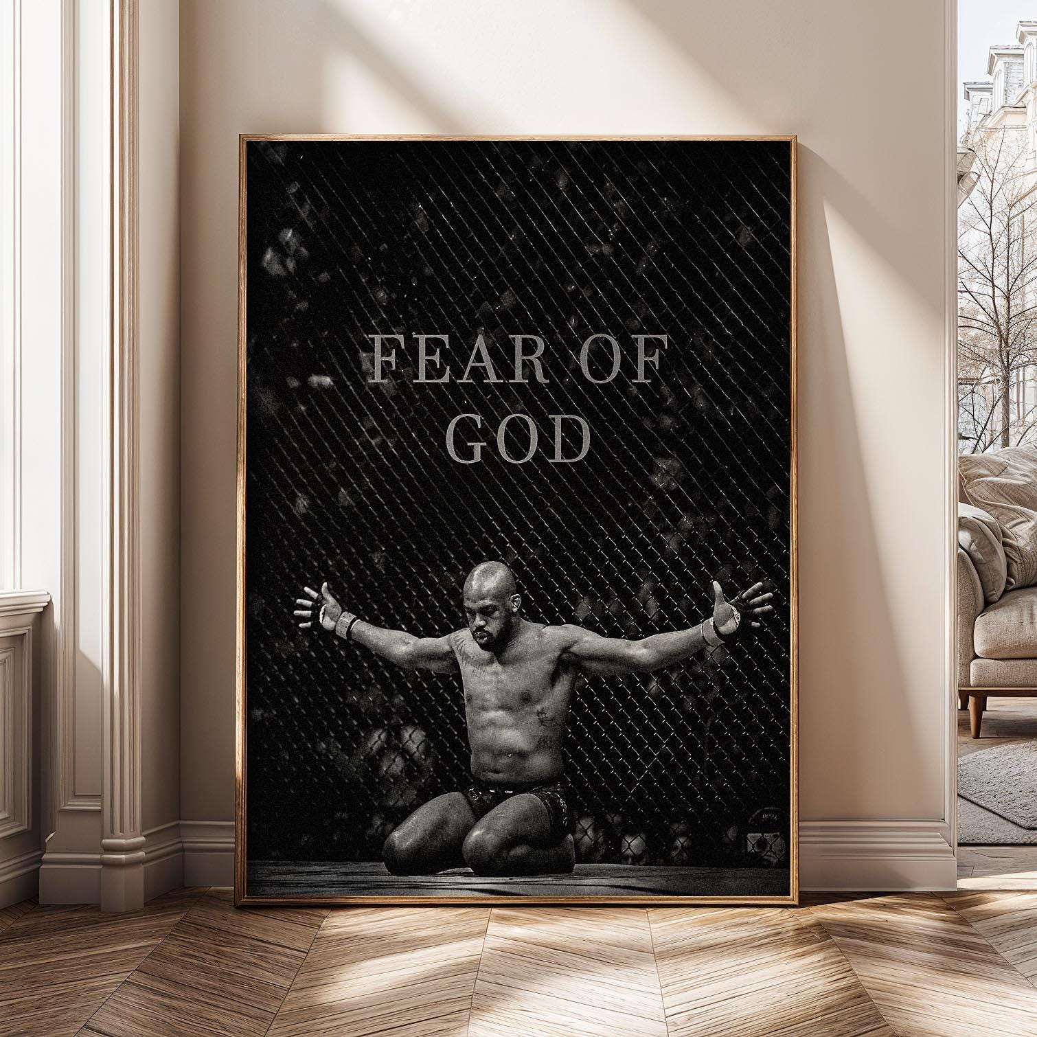 Jon Jones Wall Art, Fear of God UFC Poster, Black and White MMA Canvas ...