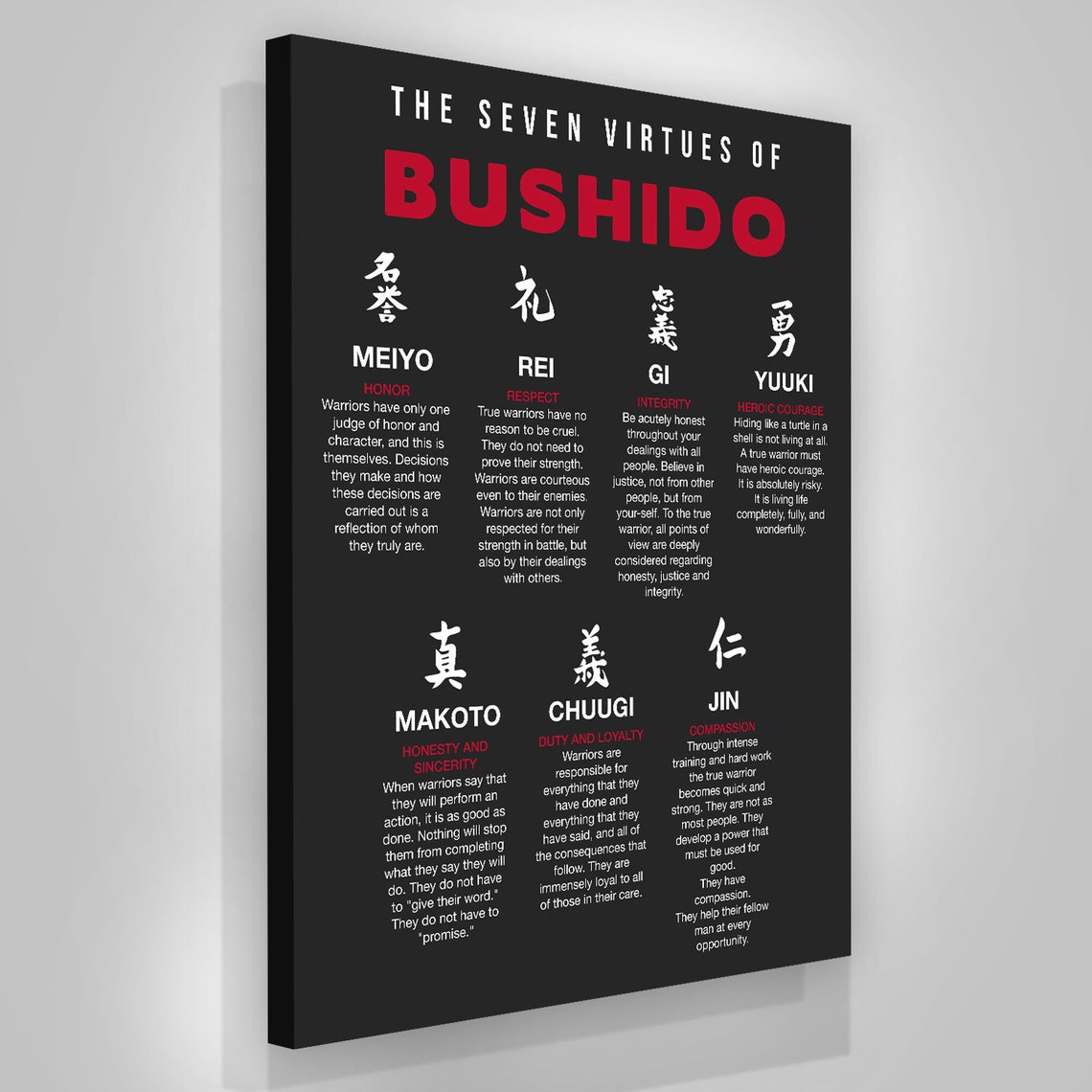Bushido Wall Art Samurai Code Poster, Seven Virtues of Bushido Print ...