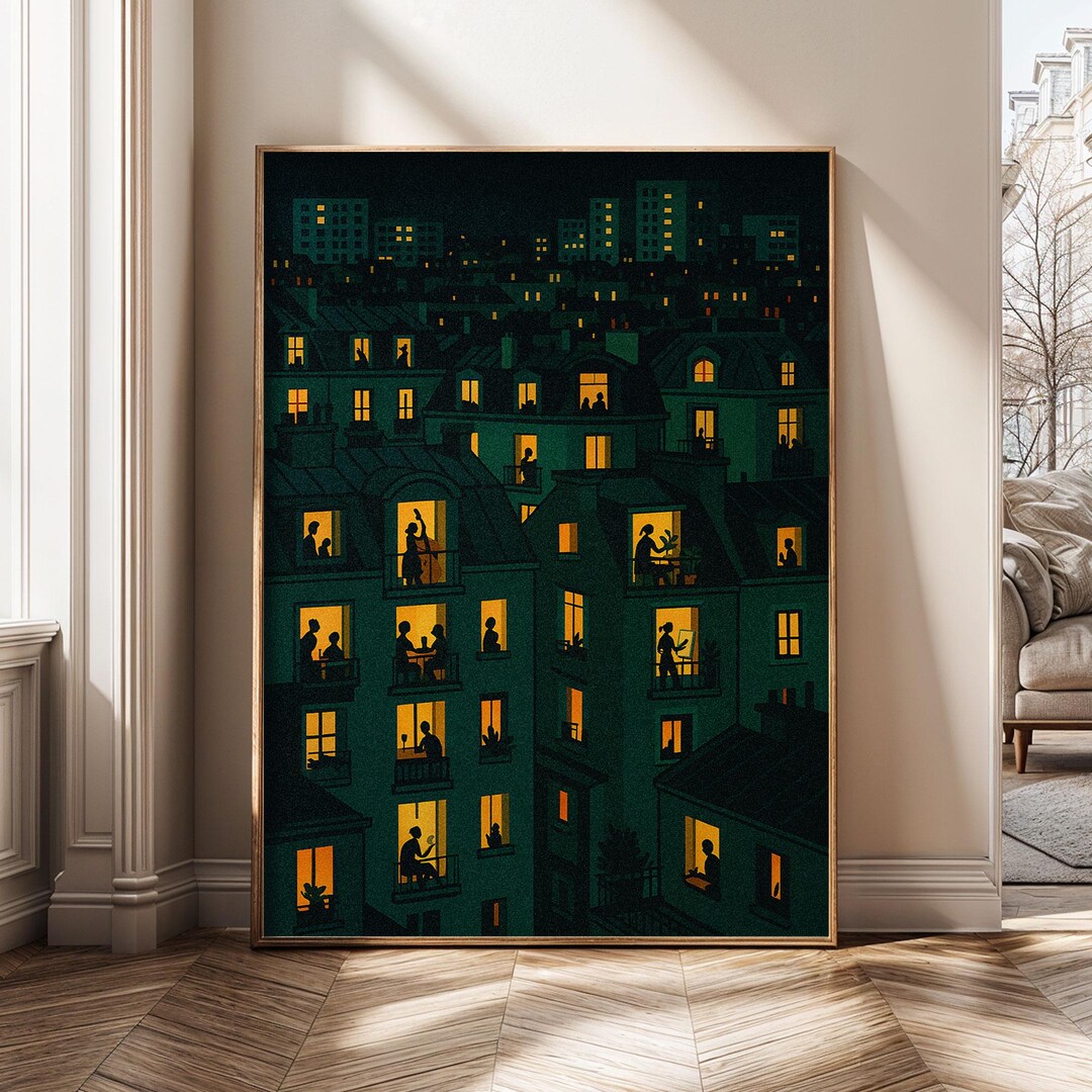 Night City Apartment Windows Art – Cozy Urban Wall Art Print & Digital ...