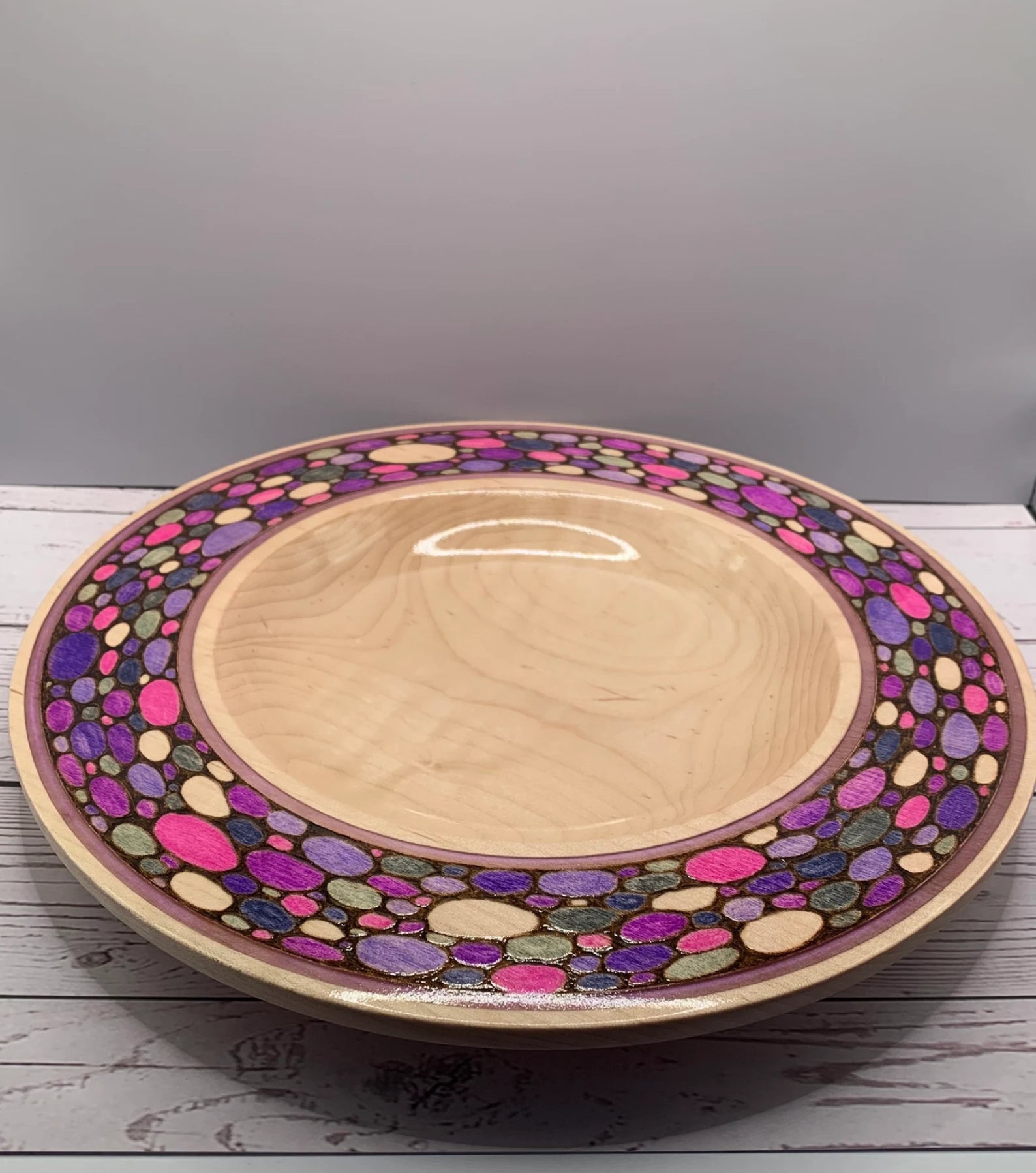 Curly Maple Wood Bowl With Purple Epoxy Design Handcrafted Lathe-turned ...