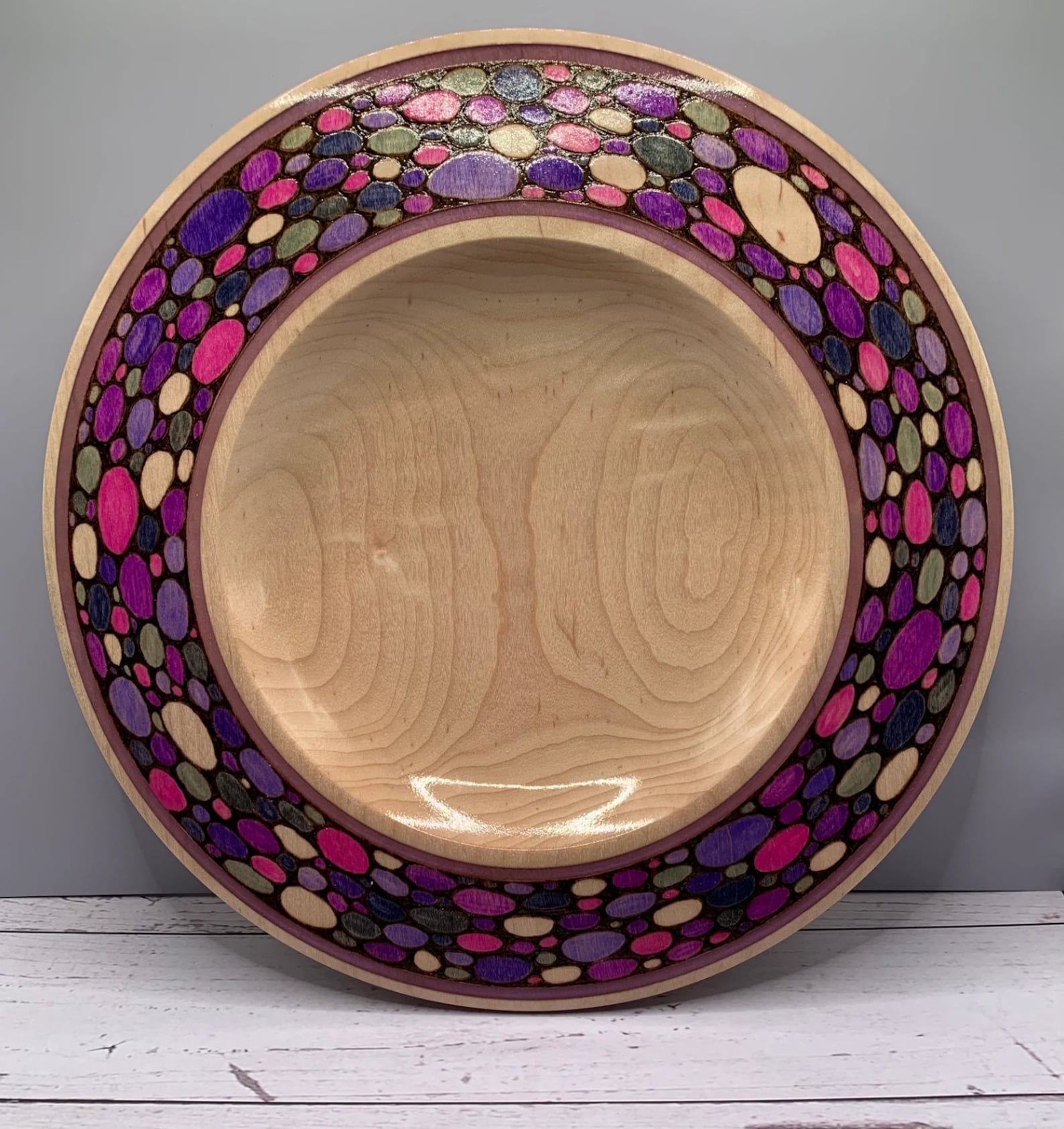 Curly Maple Wood Bowl With Purple Epoxy Design Handcrafted Lathe-turned ...