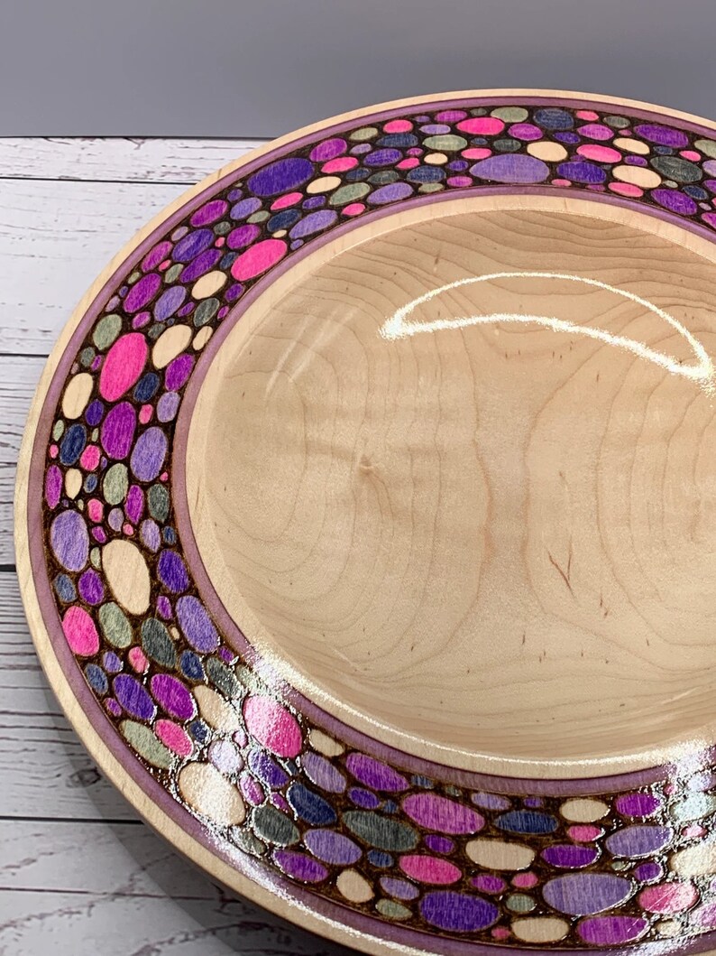 Curly Maple Wood Bowl With Purple Epoxy Design Handcrafted Lathe-turned ...