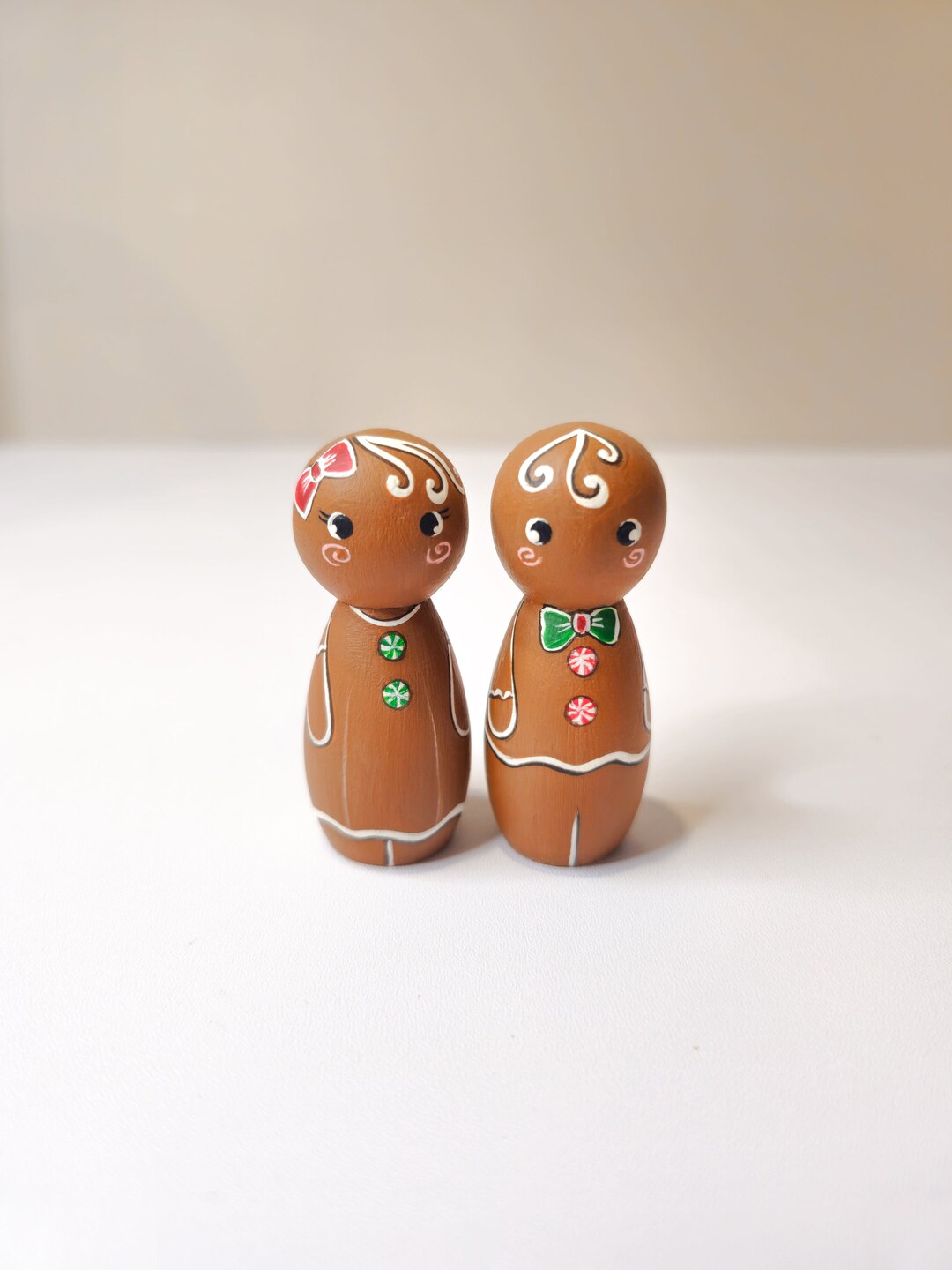 Small Wooden Gingerbread Cookie Peg Dolls Set Pretend Play Christmas ...