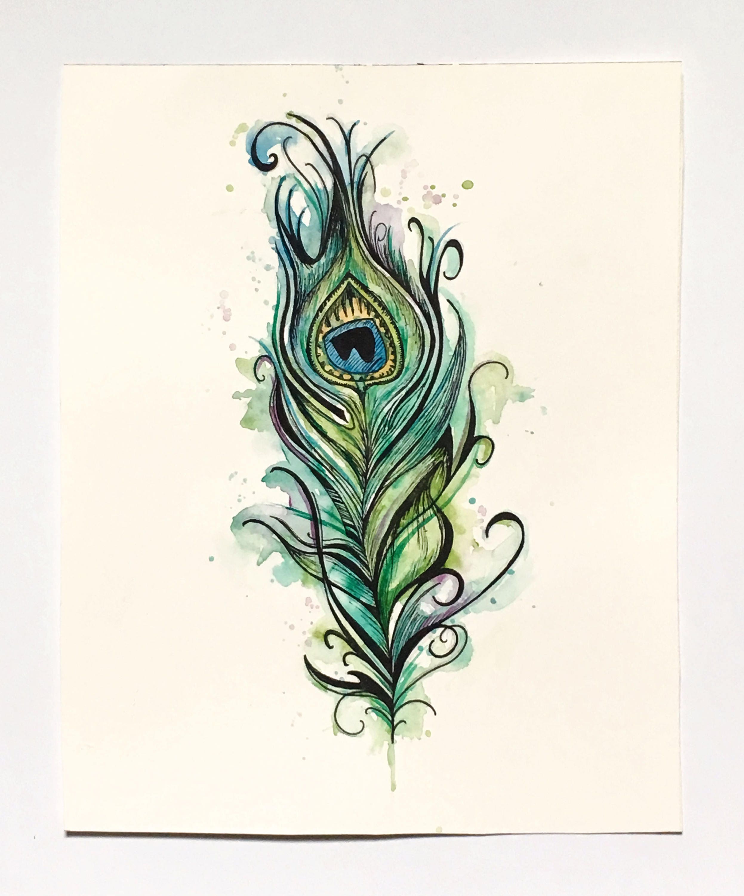 Peacock Feather Watercolor Painting