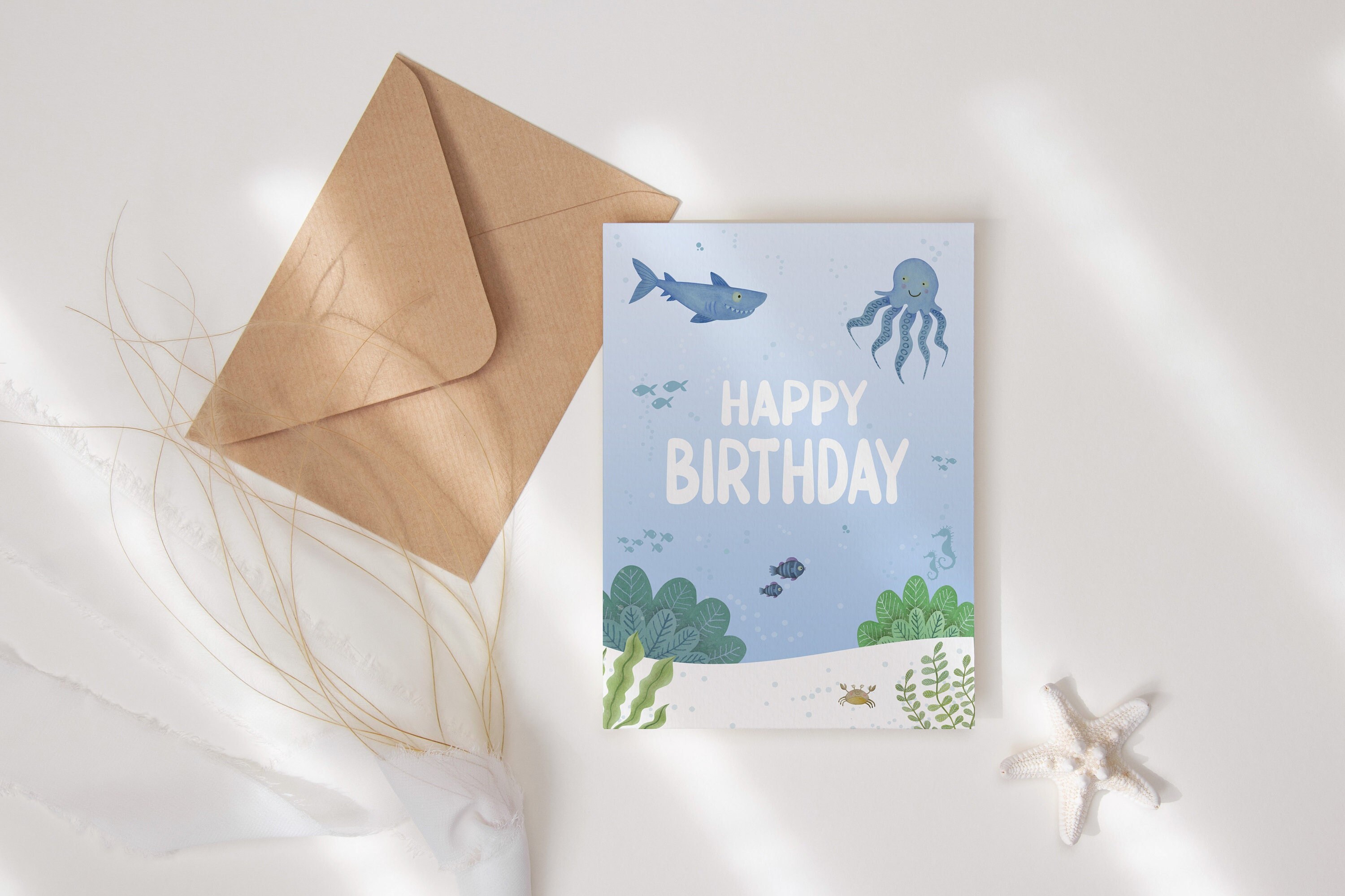 Under the Sea Shark Card Happy Birthday Card Sea Life Card - Etsy UK
