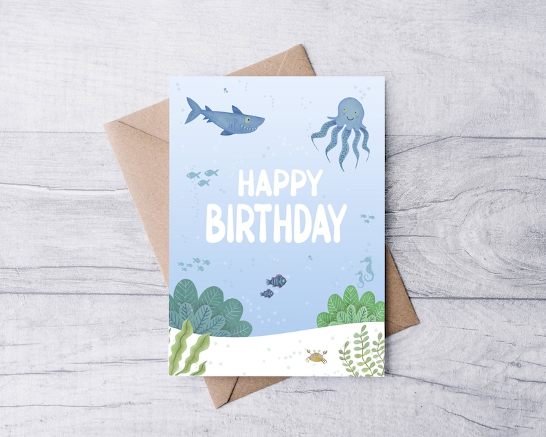 Under the Sea Shark Card Happy Birthday Card Sea Life Card - Etsy UK