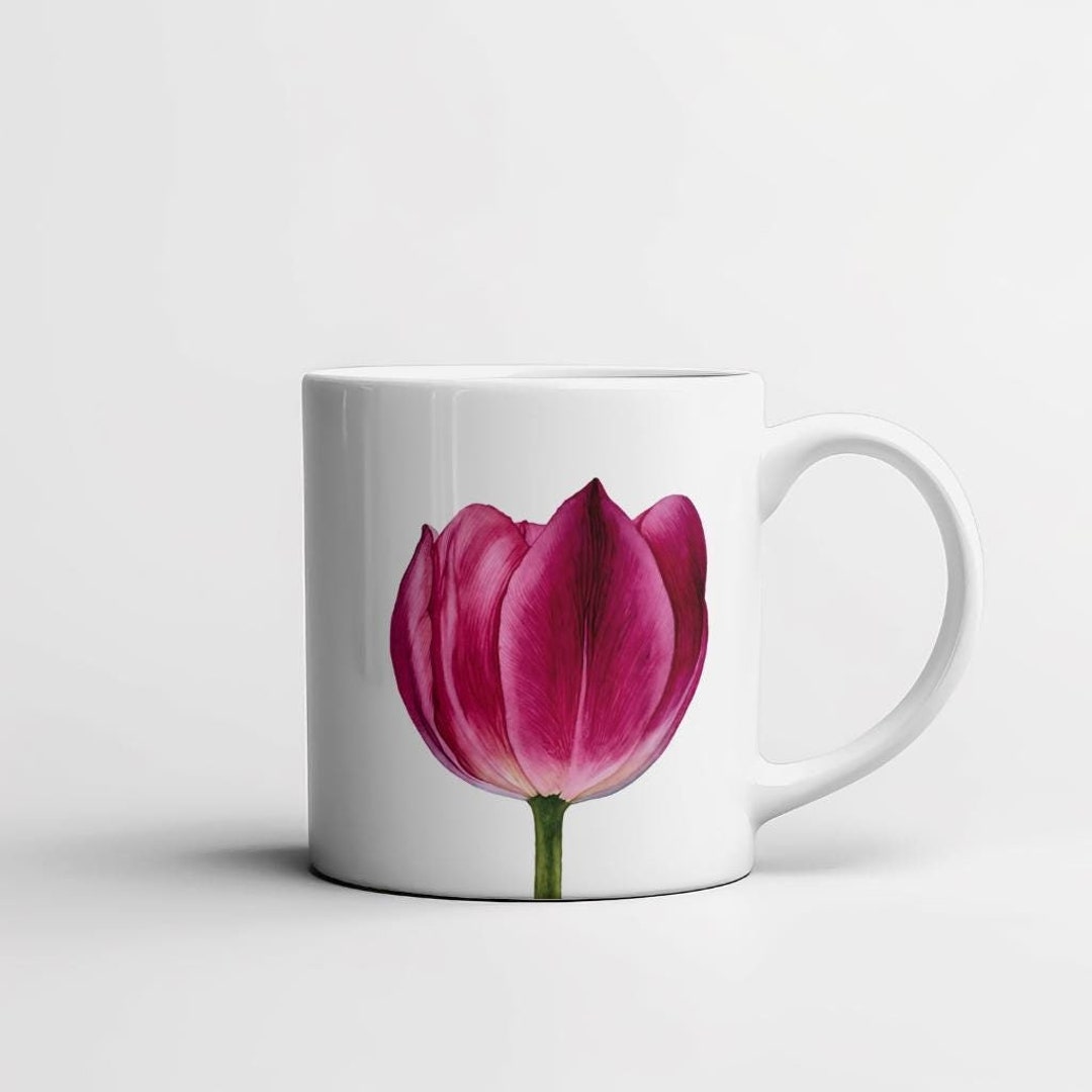 Pink Tulip Ceramic Mug, Floral Coffee Cup, Spring Flower Tea Mug, Cute ...