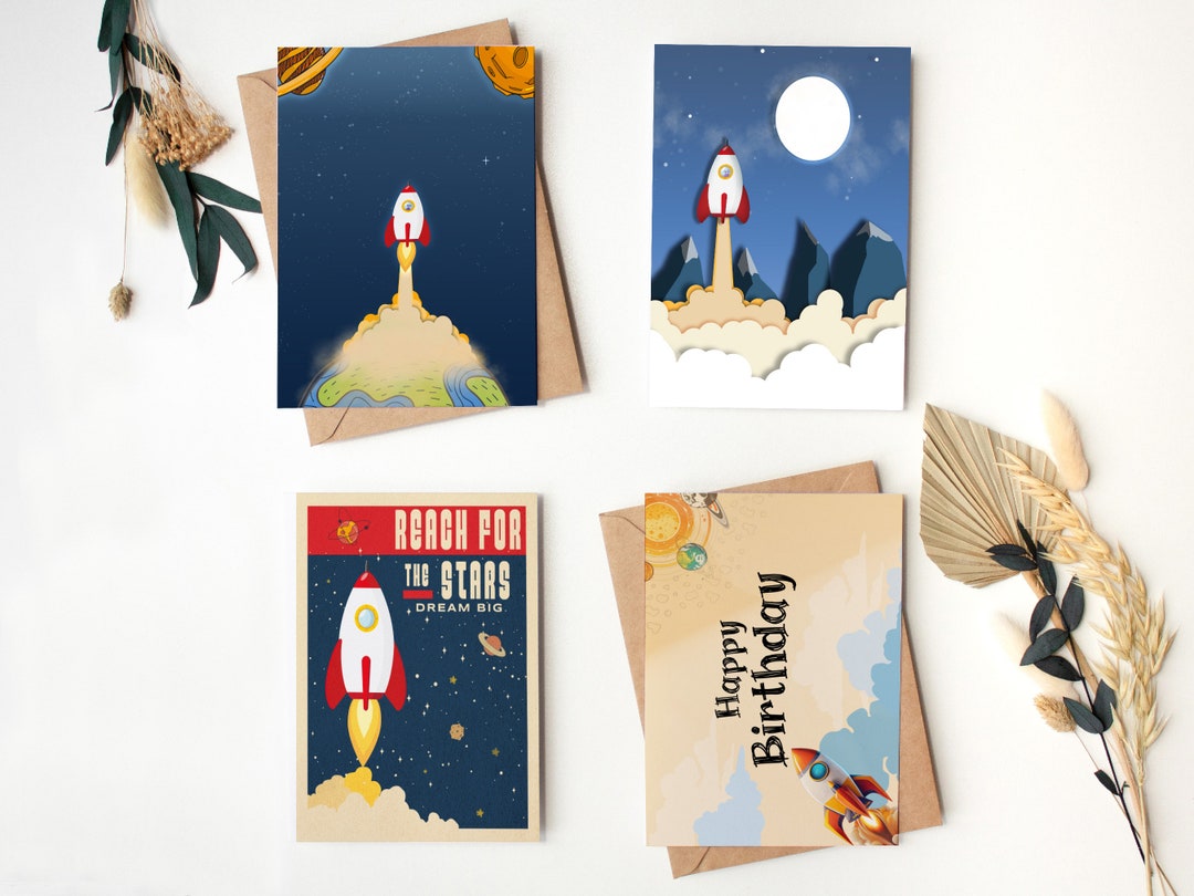 Bundle of Space Themed Greeting Card, Rocket Card, Rocket Cards Gift ...