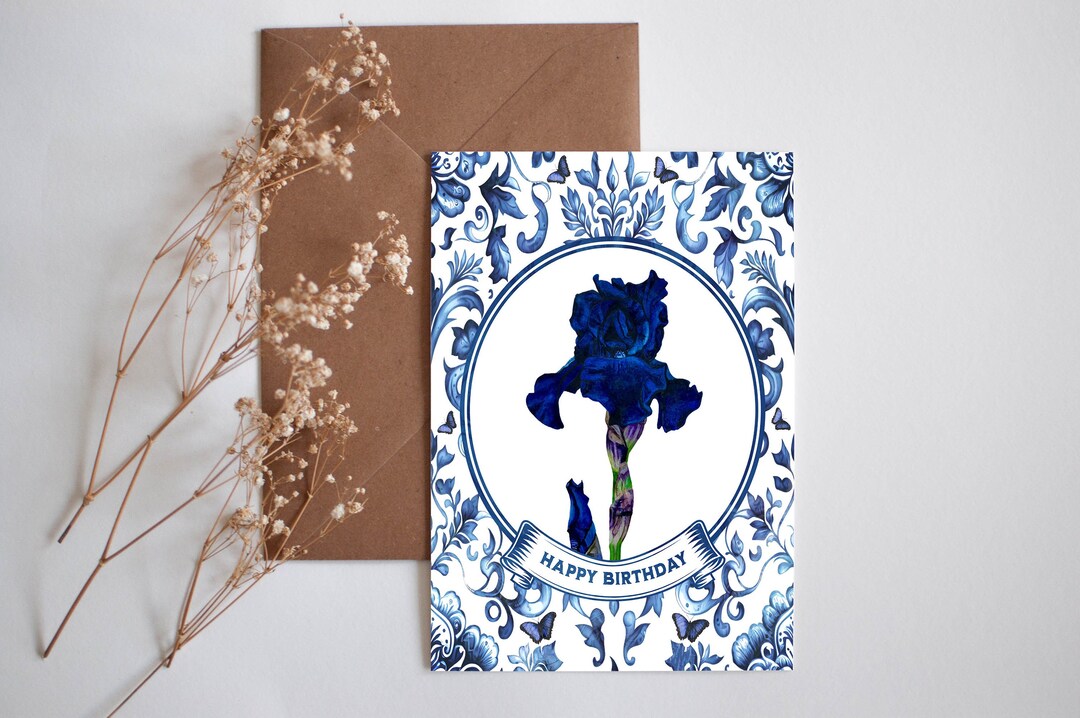 Iris Greeting Card, Happy Birthday Card, Spring Card, Botanical Card ...