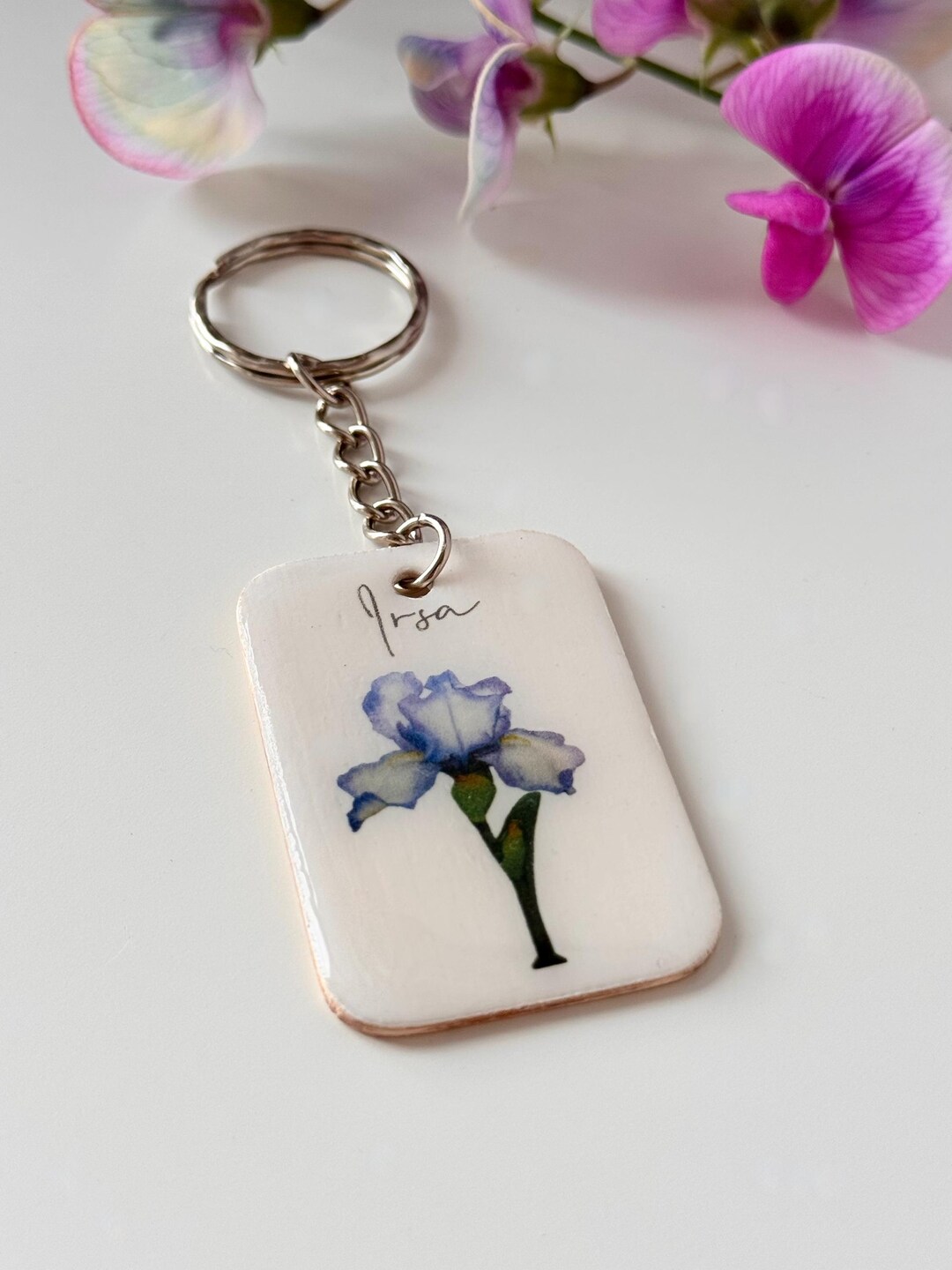 Personalized Wooden Iris Keyring, February Birth Flower Gift - Etsy