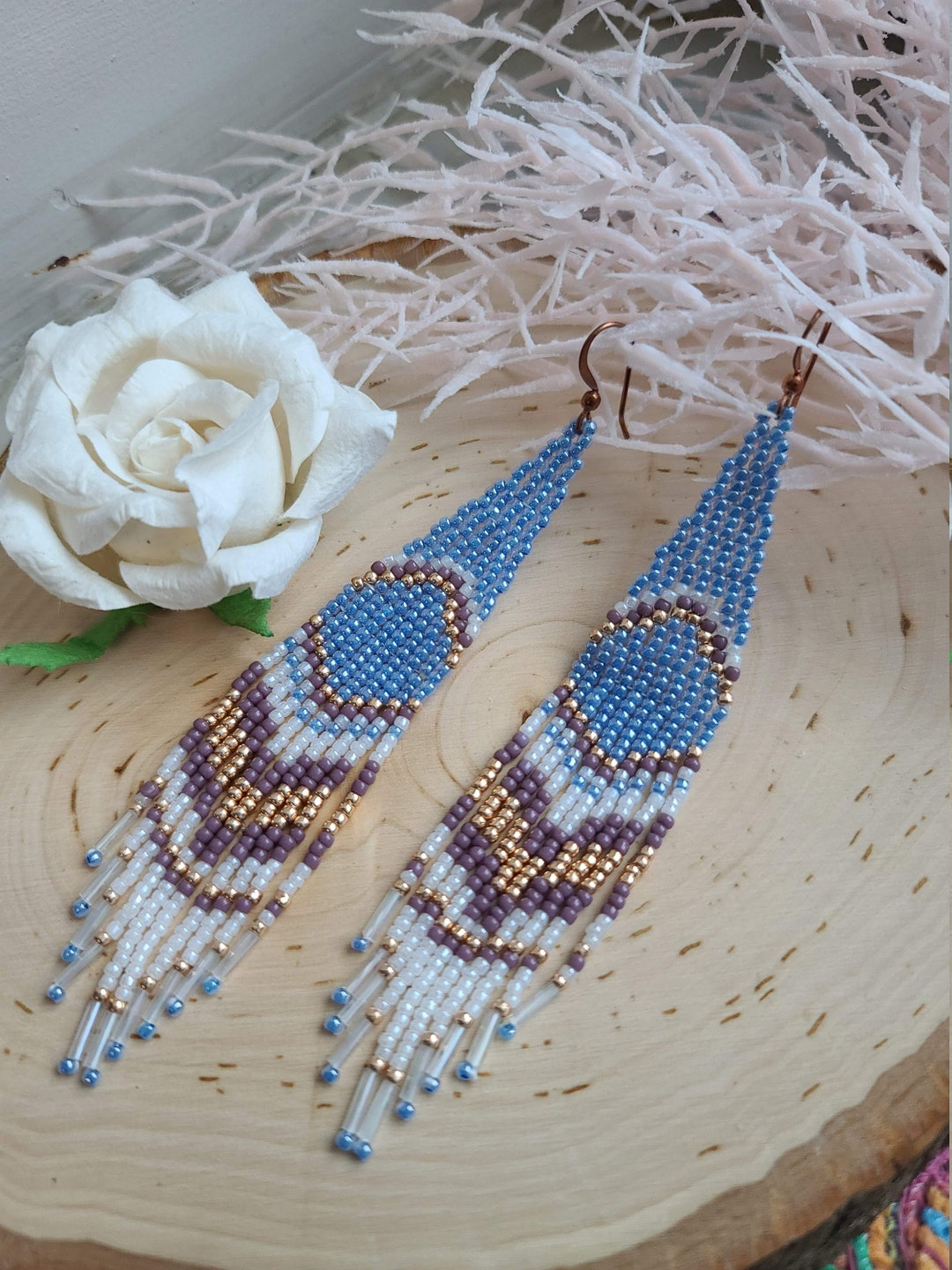 Long Earrings Long Bohemian Seed Bead Earrings Wearable Art - Etsy