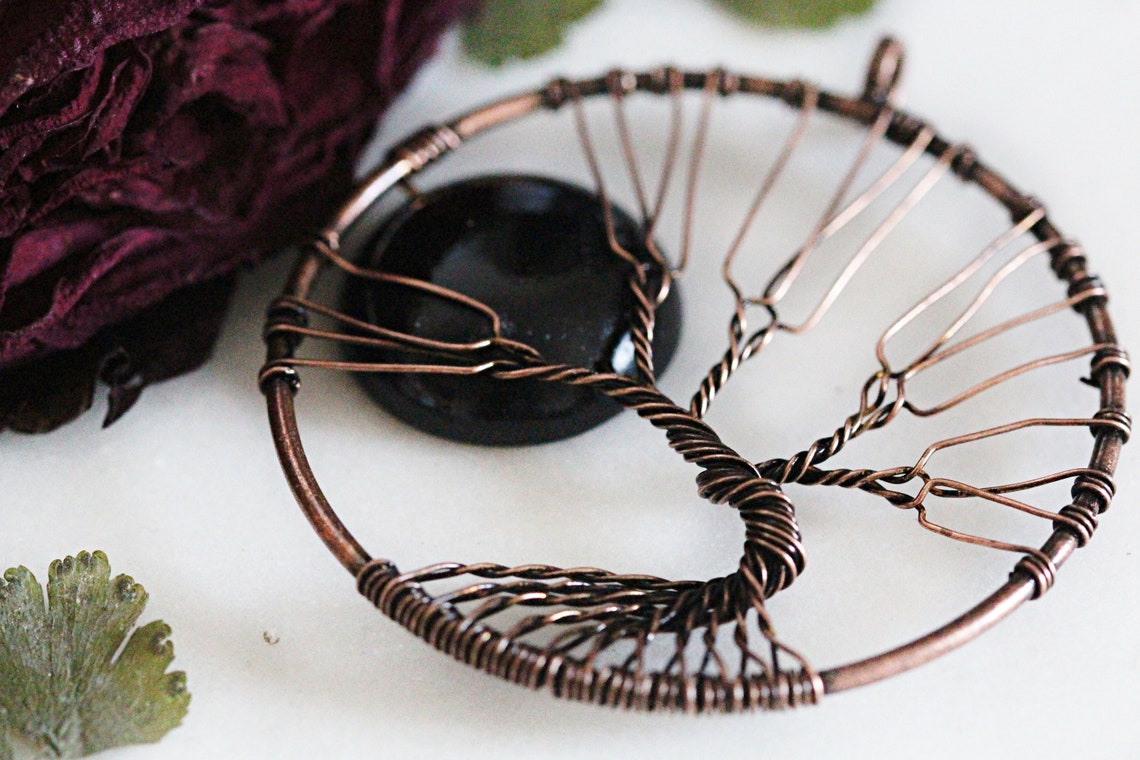 Wire Tree Necklace Bronze Wire Moon Necklace Black Oynx | Etsy