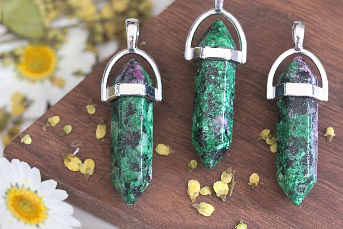 Ruby in Zoisite Necklace Crystal Point Pendant Ruby - Etsy