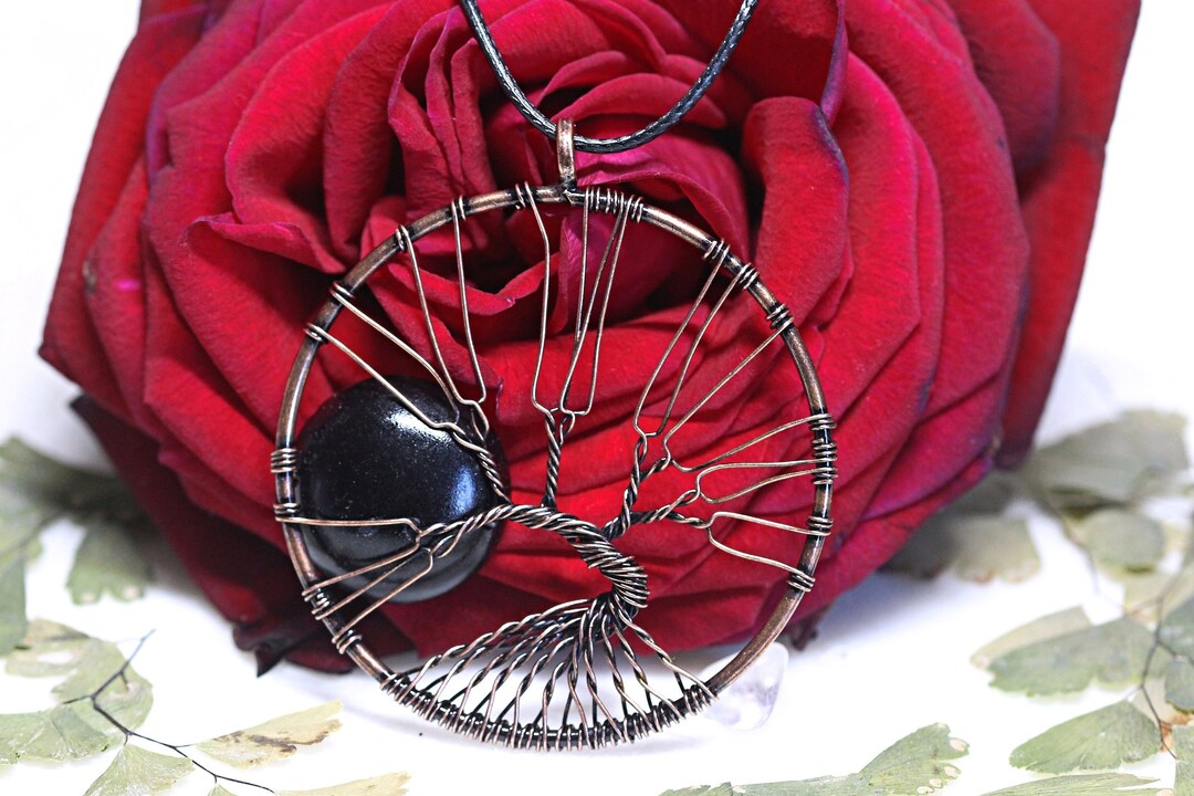 Wire Tree Necklace Bronze Wire Moon Necklace Black Oynx Moon Wire Wrap ...