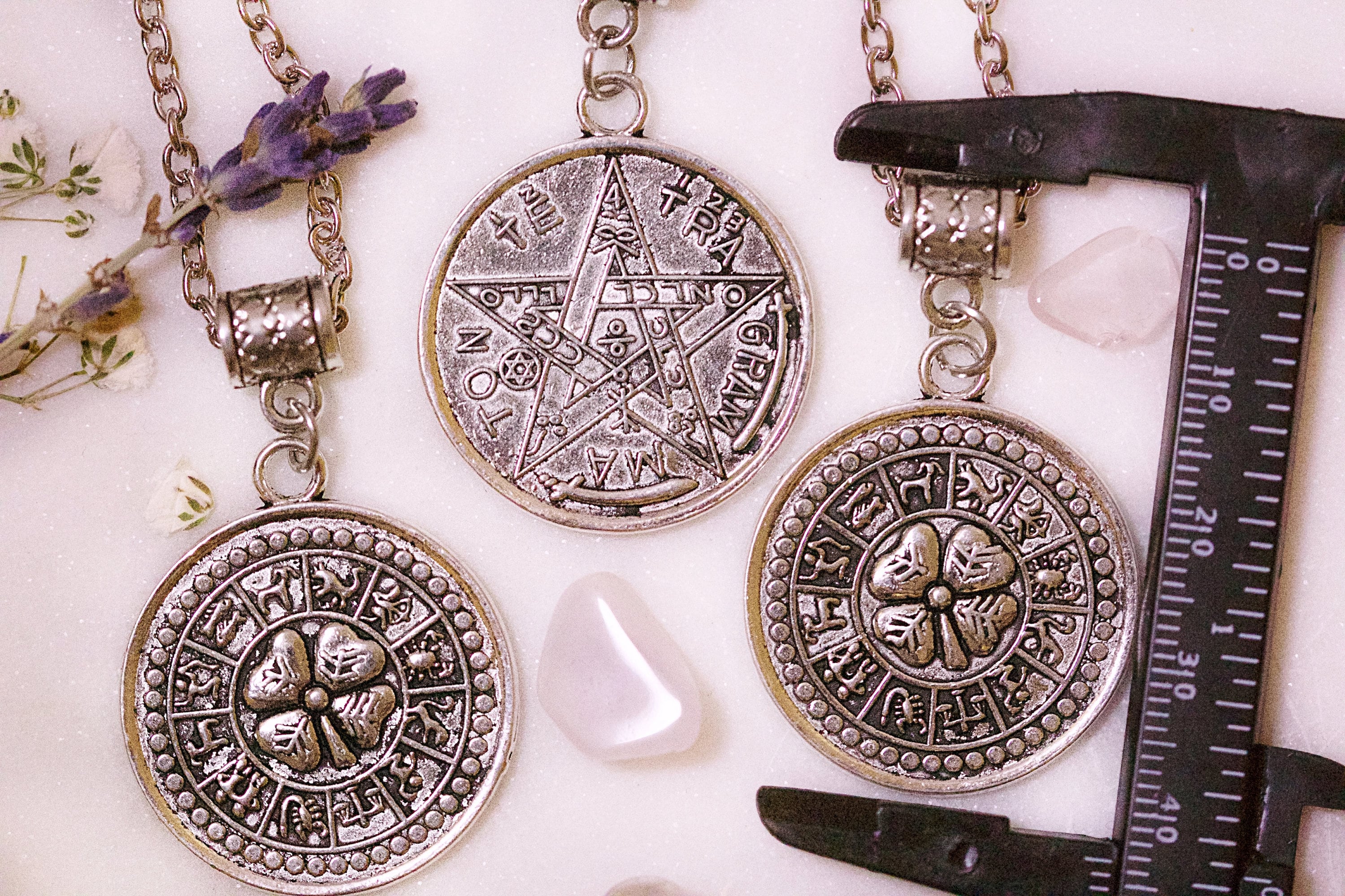 Zodiac Wheel Necklace Pentagram Wiccan Amulet Four Leaf | Etsy