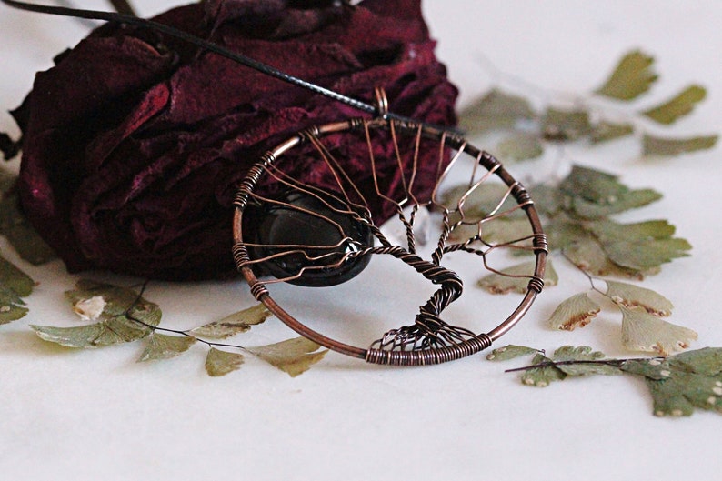 Wire Tree Necklace Bronze Wire Moon Necklace Black Oynx | Etsy