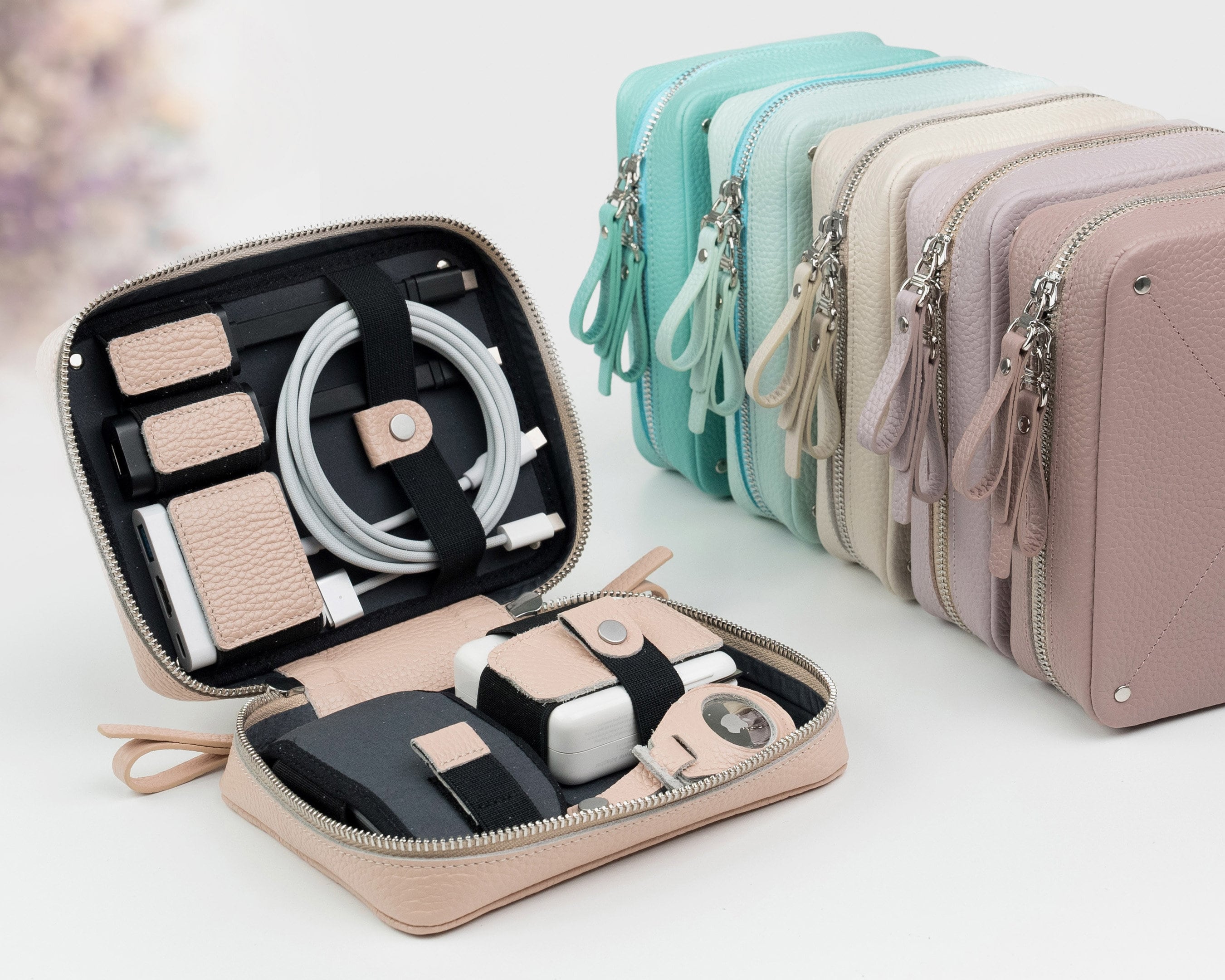 Pebbled Leather Tech Accessories Organizer, Travel Cord Case - Etsy