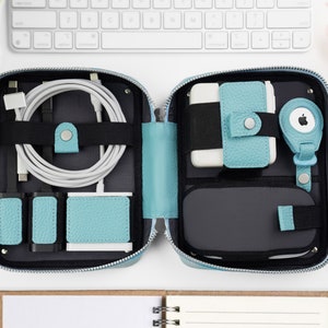 Pebbled Leather Travel Tech Organizer, Cord & Electronics Case - Etsy