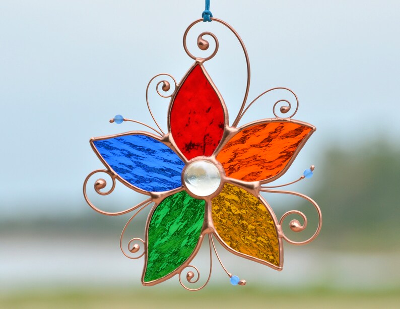 Multicolor Flower Suncatcher Stained Glass Window Hangings Etsy