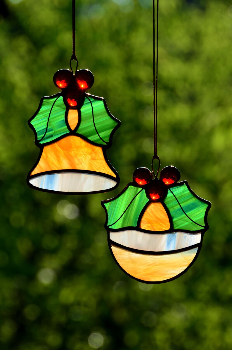 Stained Glass Christmas Bell Glass Ornaments Bell Etsy