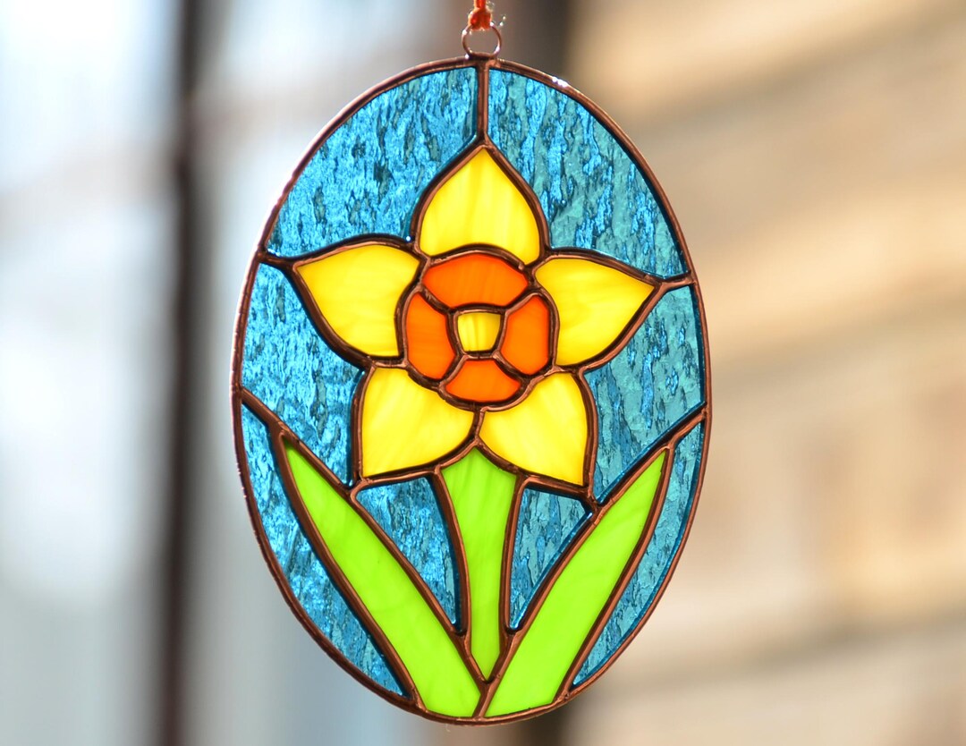 Stained Glass Daffodil Window Hangings, Handmade Flower Gift, Spring ...
