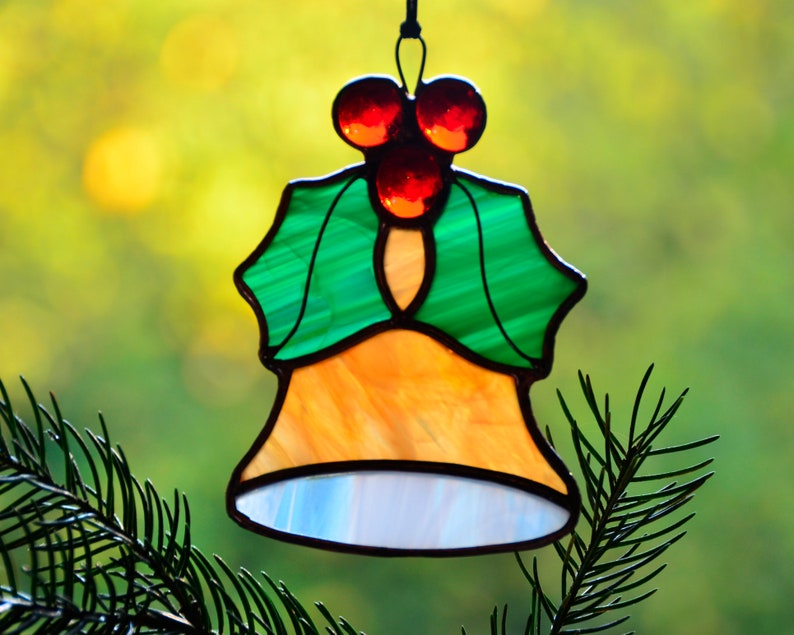 Stained Glass Christmas Bell Glass Ornaments Bell Etsy