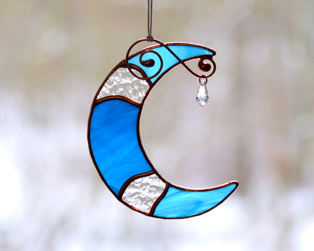 Stained Glass Blue Moon Crystal Suncatcher, Window Hangings - Etsy