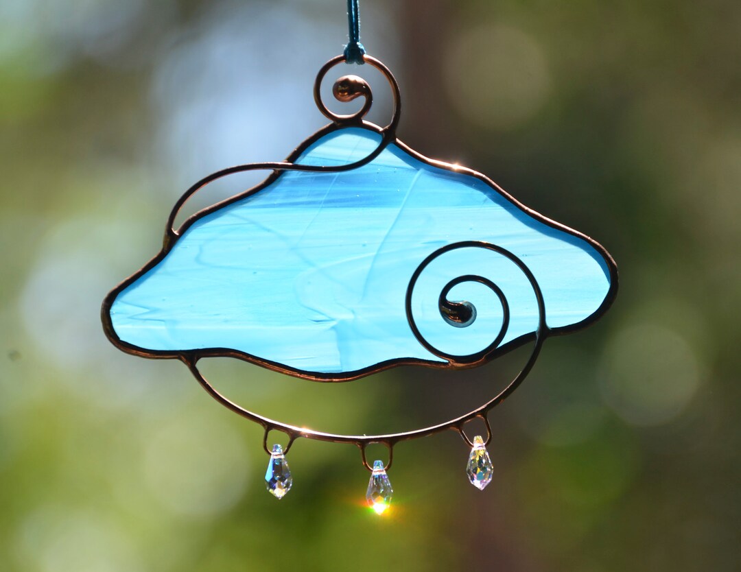 Stained Glass Crystal Rain Cloud Suncatcher, Window Hanging Ornament ...