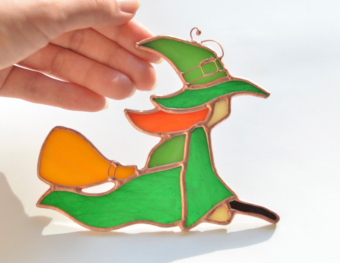 Stained Glass Halloween Window Hangings Witch Suncatcher - Etsy
