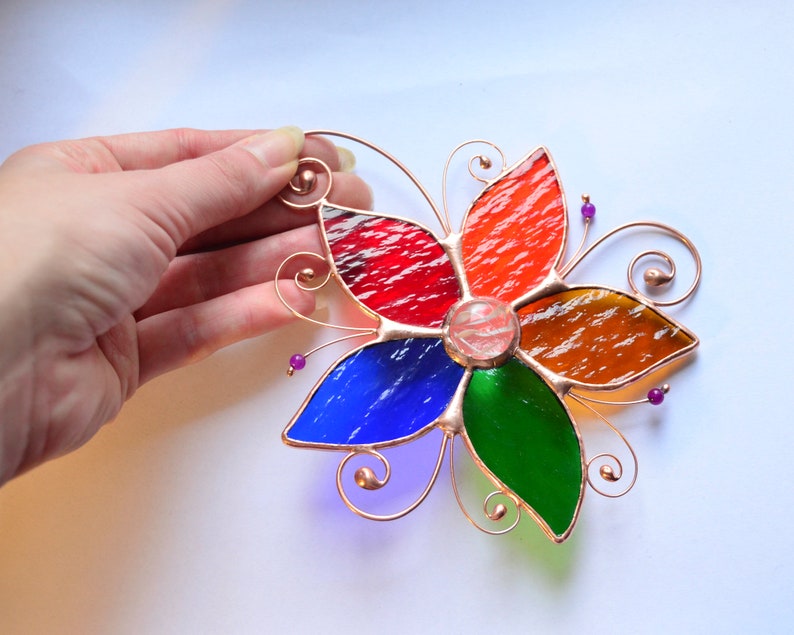 Multicolor Flower Suncatcher Stained Glass Window Hangings Etsy