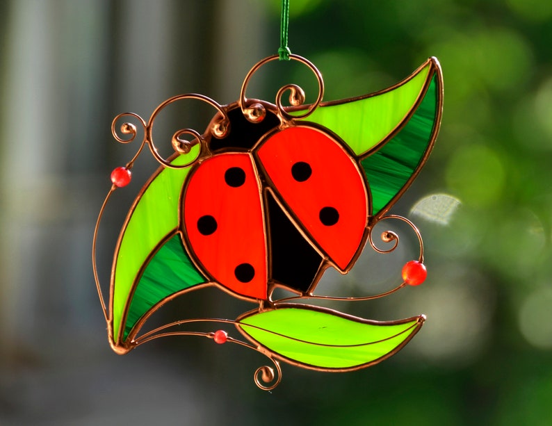 Stained Glass Ladybug Suncatcher, Window Hanging Decoration - Etsy