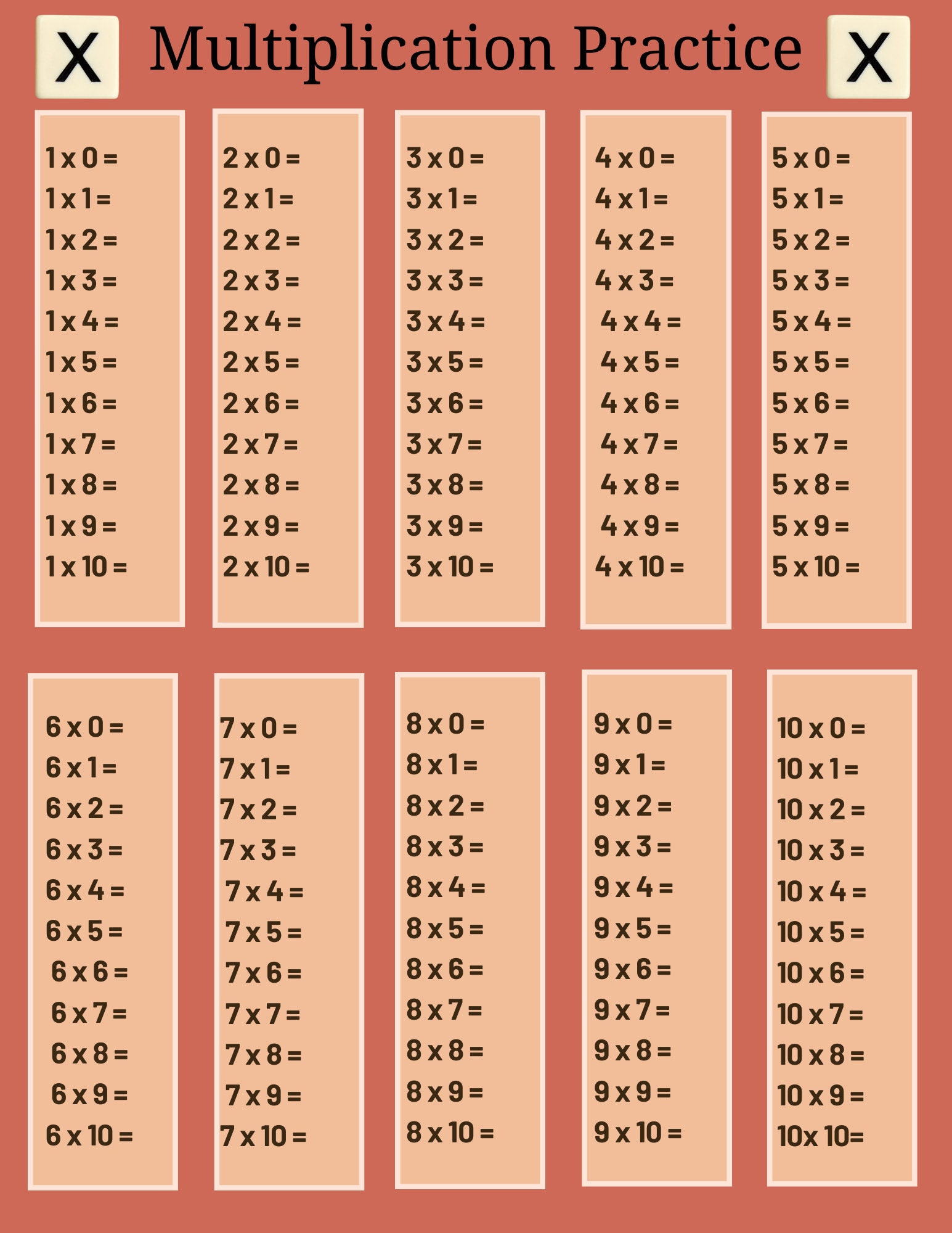 Multiplication Tables 1-10 - Etsy