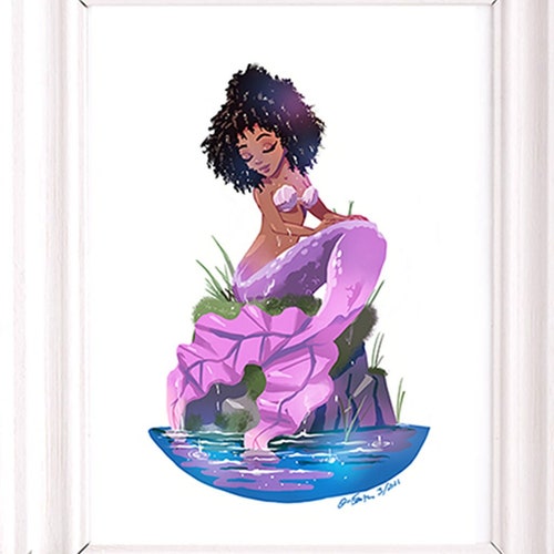 Beautiful Black MERMAID Art Print African American Mermaid - Etsy