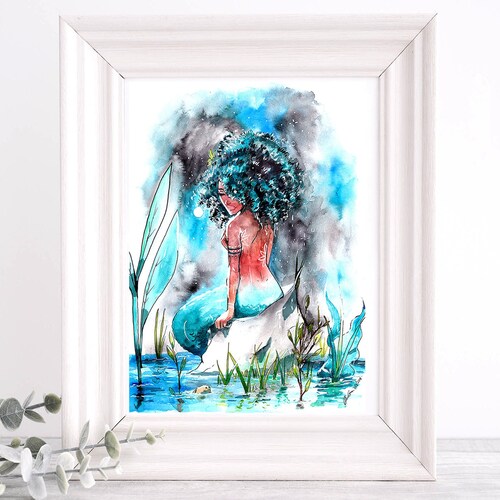 Beautiful Black MERMAID Art Print African American Mermaid - Etsy