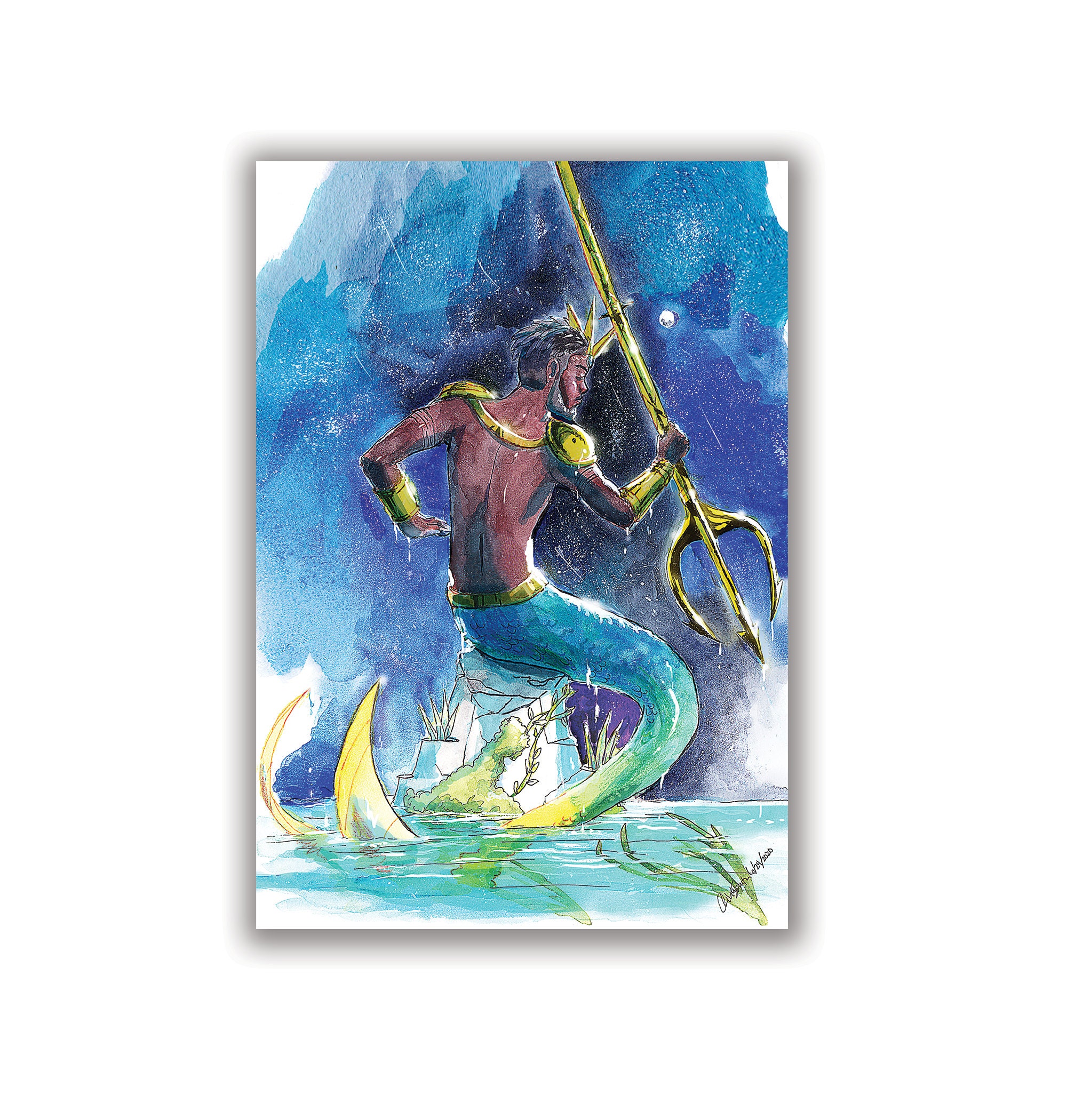 Strong Black MAN Art Print Black Mermaid Merman African | Etsy