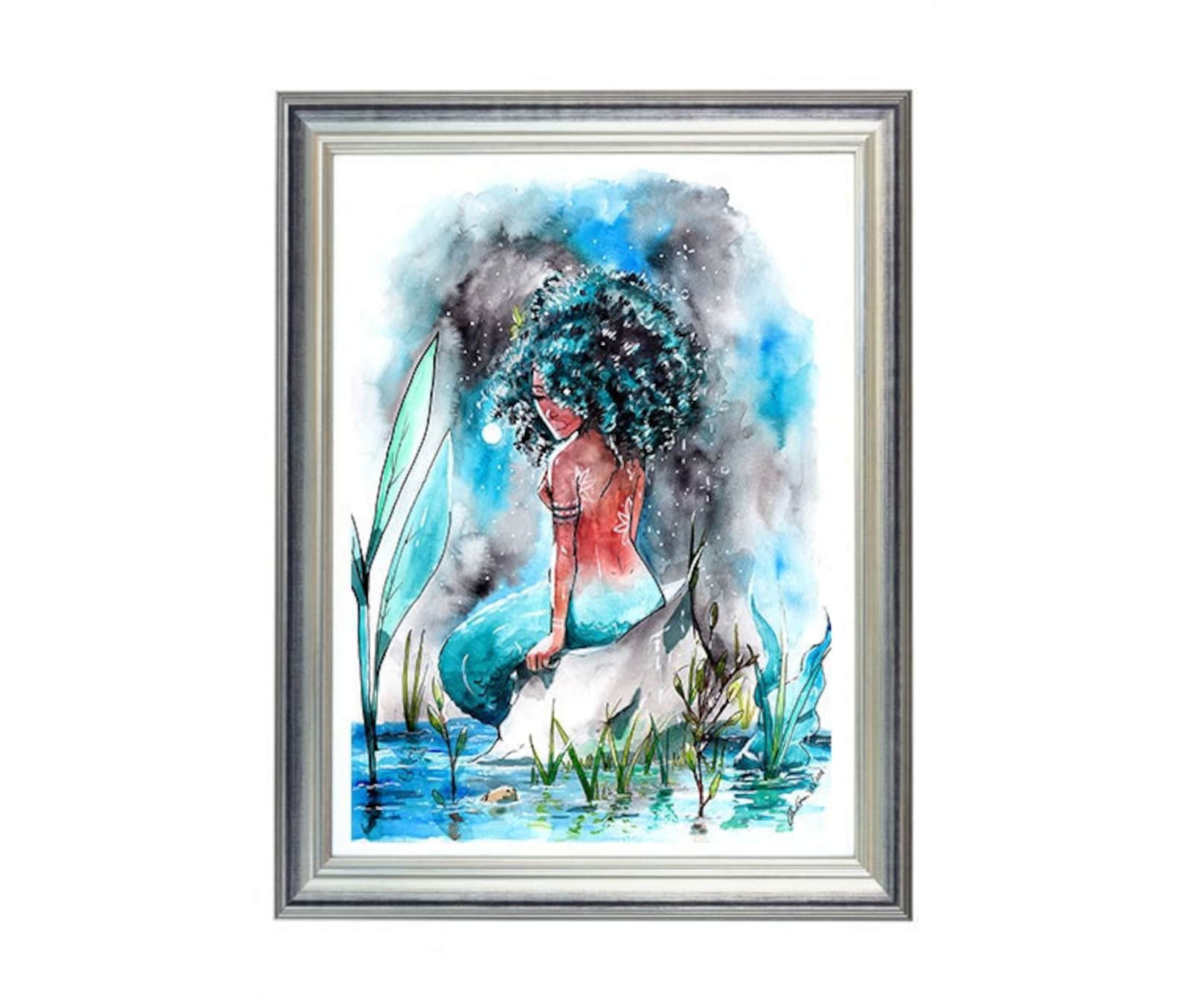 Beautiful Black MERMAID Art Print African American Mermaid - Etsy