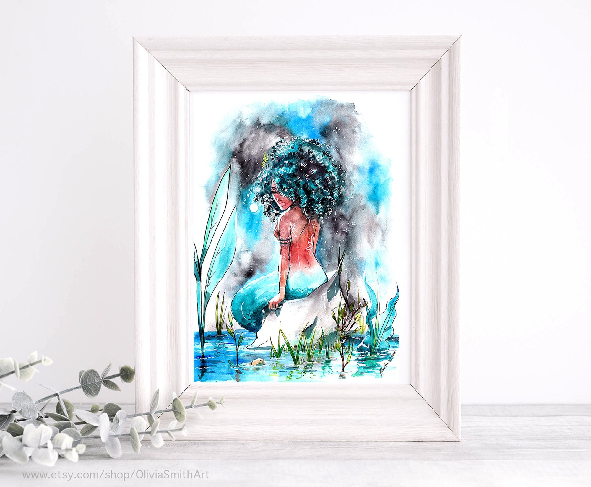 Beautiful Black MERMAID Art Print African American Mermaid - Etsy