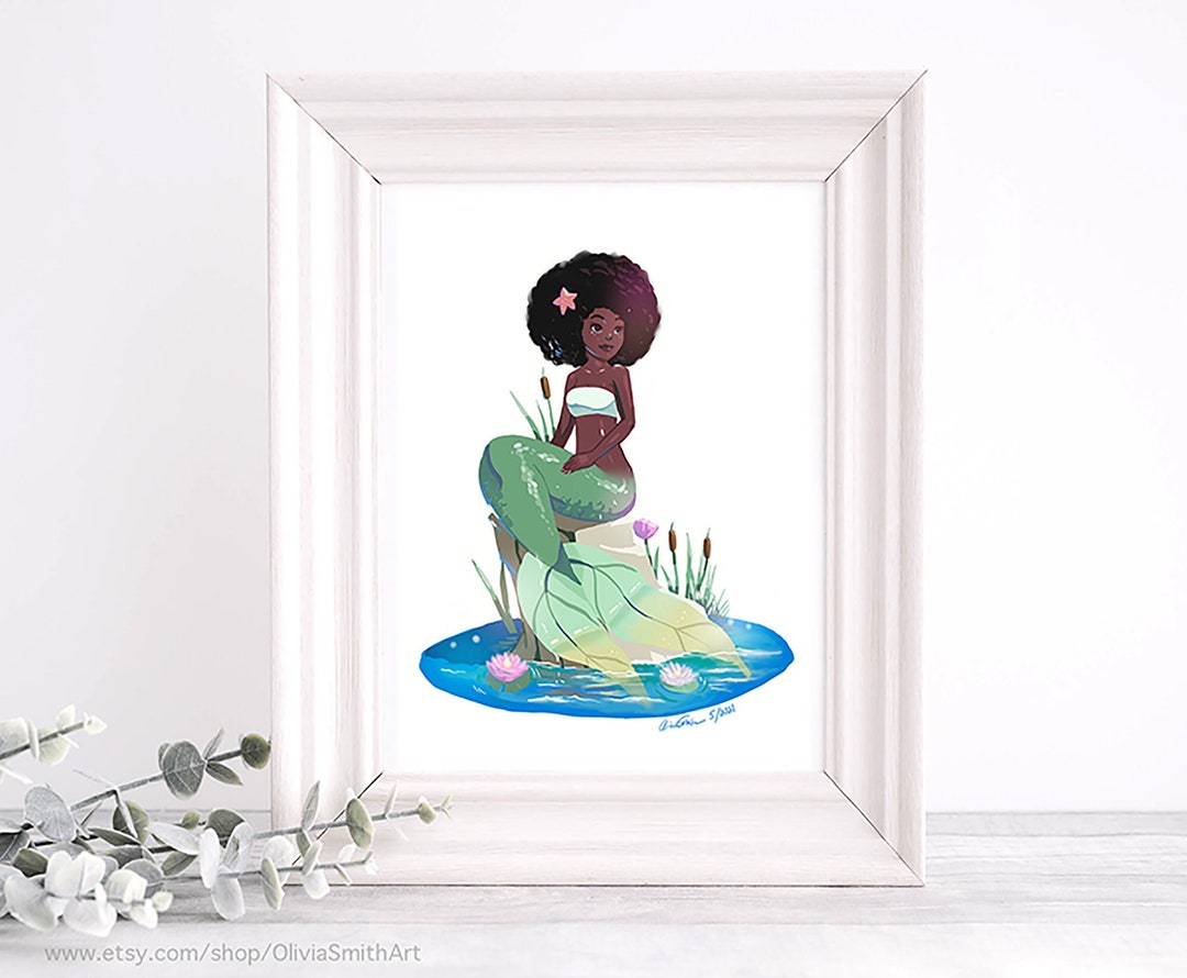 Beautiful Black MERMAID Art Print African American - Etsy