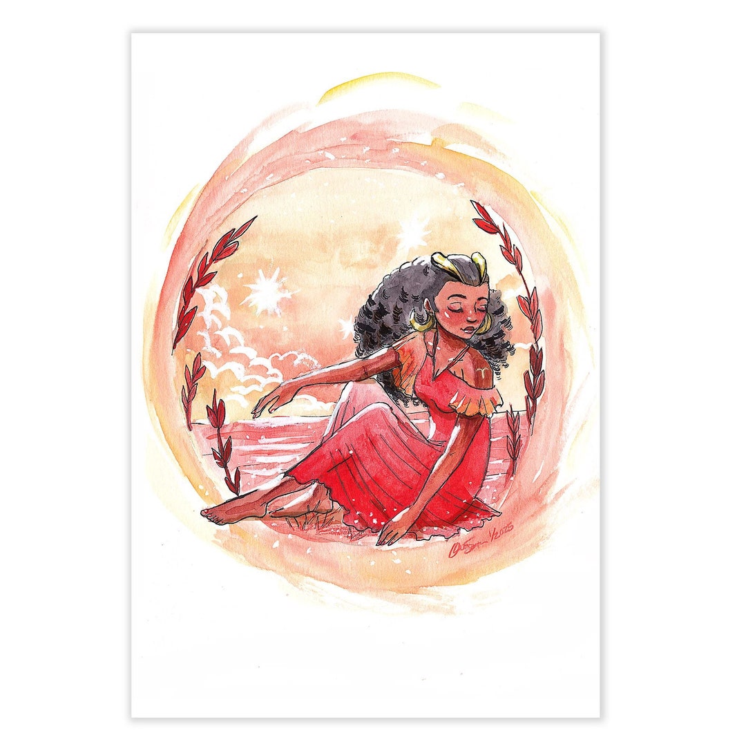 Customizable Aries Zodiac Watercolor Birthdate Signed Print - Beautiful Black Woman Handmade ...