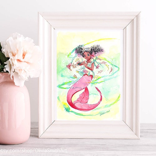 Beautiful Black MERMAID Art Print African American Mermaid - Etsy