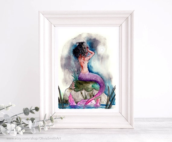 Beautiful Black MERMAID Art Print African American Mermaid - Etsy